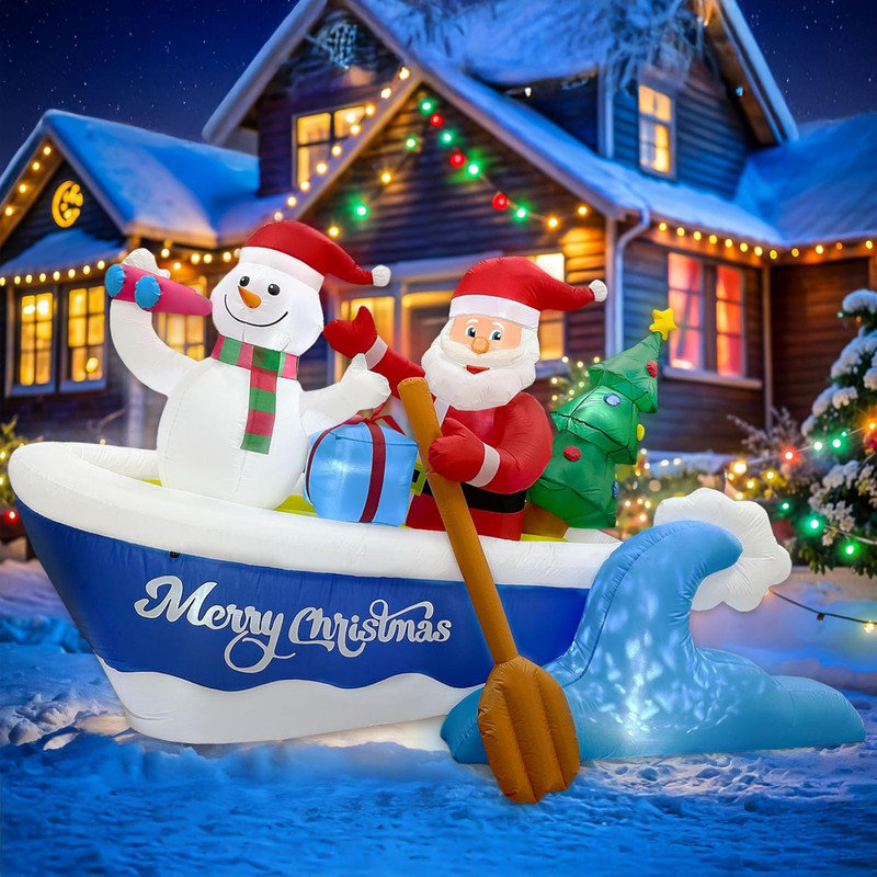 The Holiday Aisle® 8ft Christmas Inflatable Santa Rowing Boat Carrying
